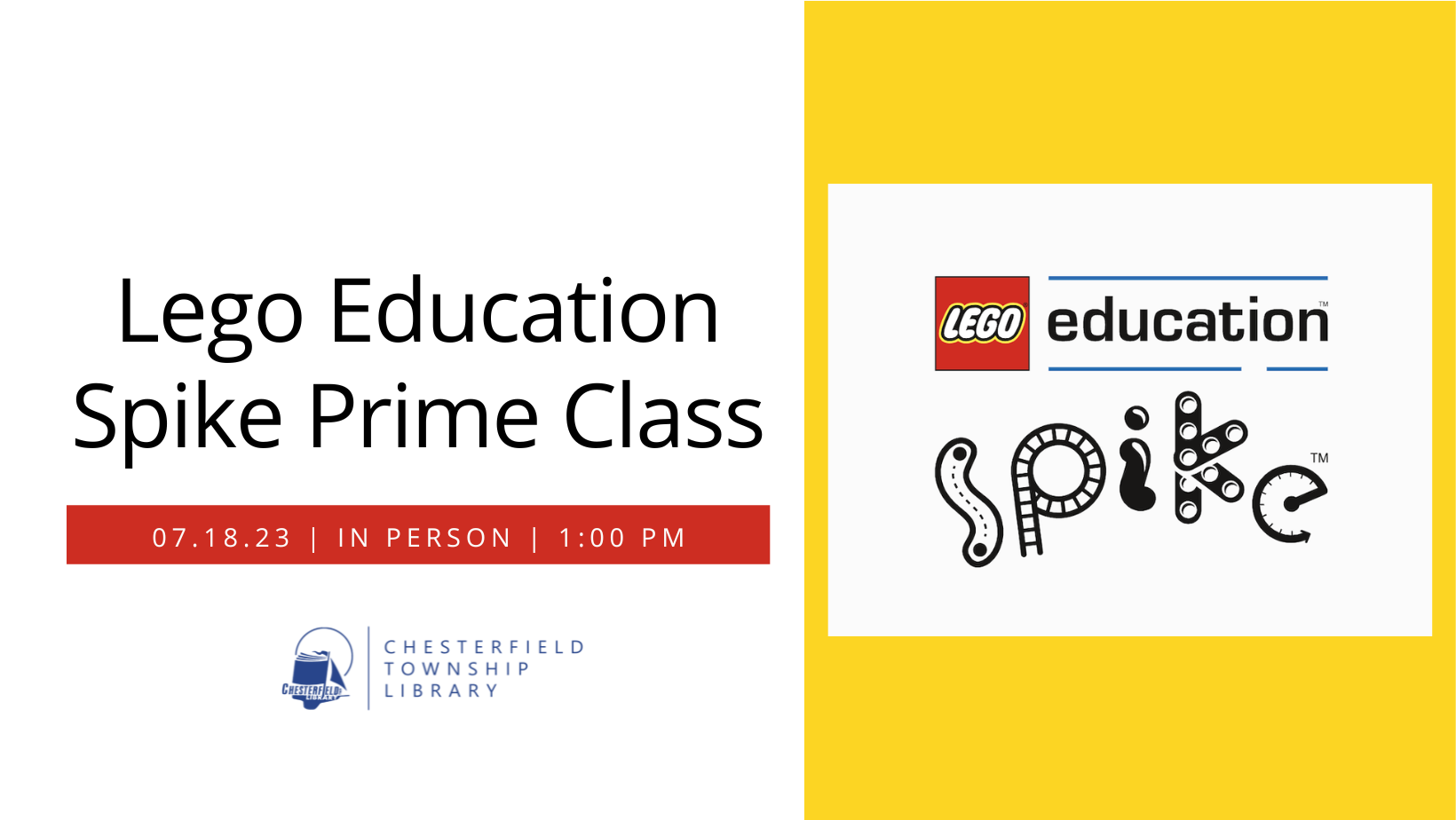 Lego Education Spike Prime Class - Tuesday, July 18, 2023, 1:00 PM - Chesterfield Township ...